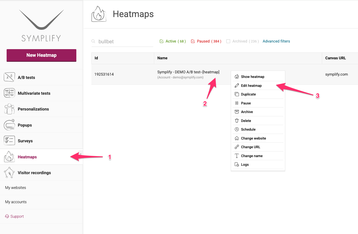 How to track heatmap for different variations – Symplify New Conversion